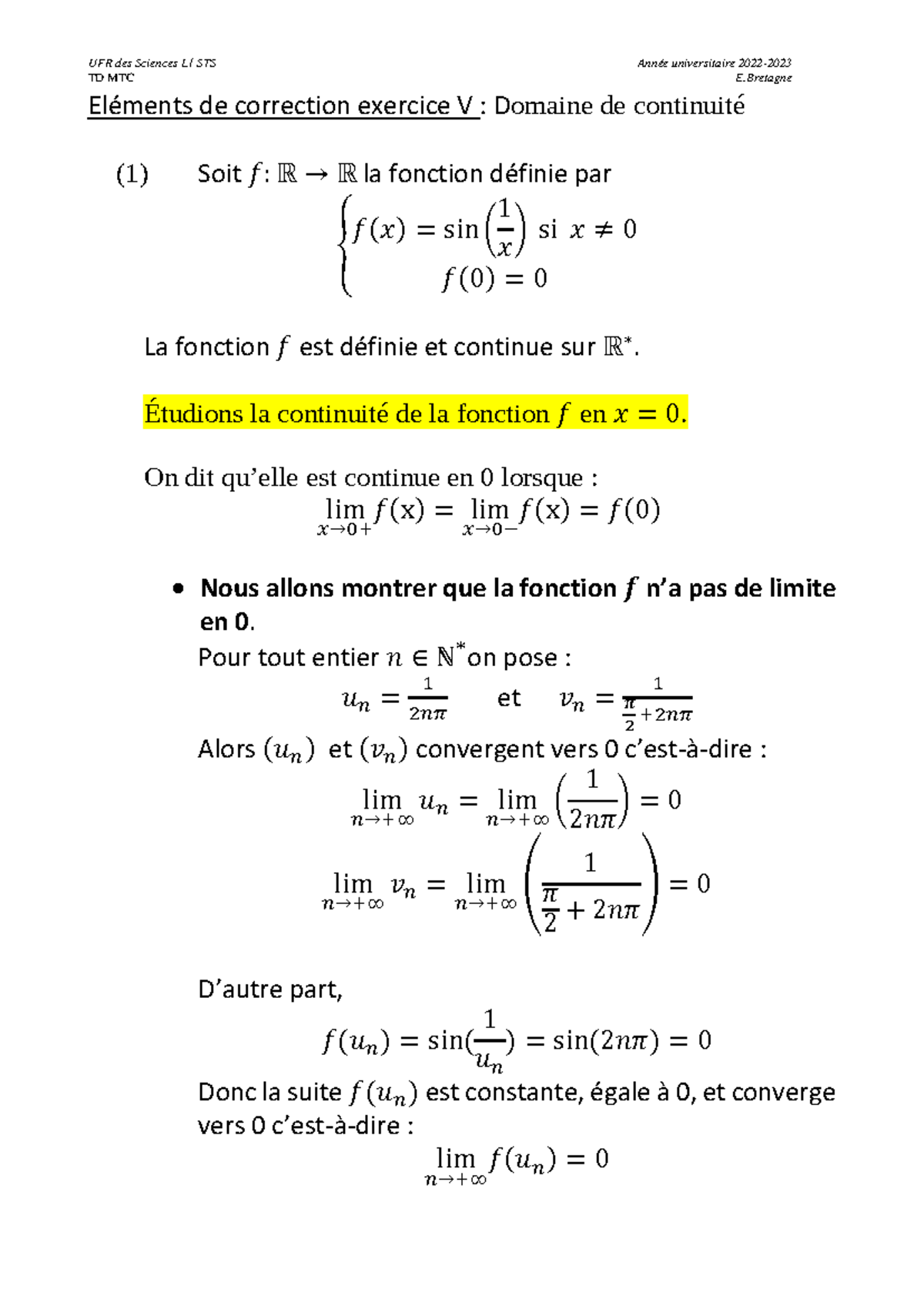 Feuille TD 1 exo5 - exercices - TD MTC E Eléments de correction exercice V : Domaine de ...