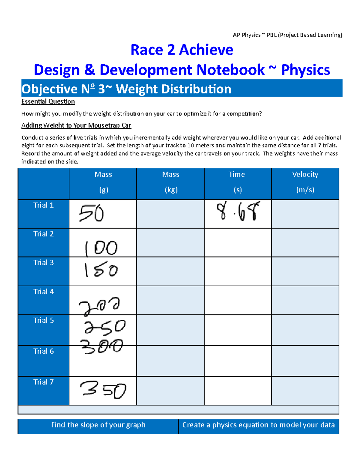 22-23 Race 2 Achieve Physics Notebook - 3 Weight Distribution 2 - AP ...