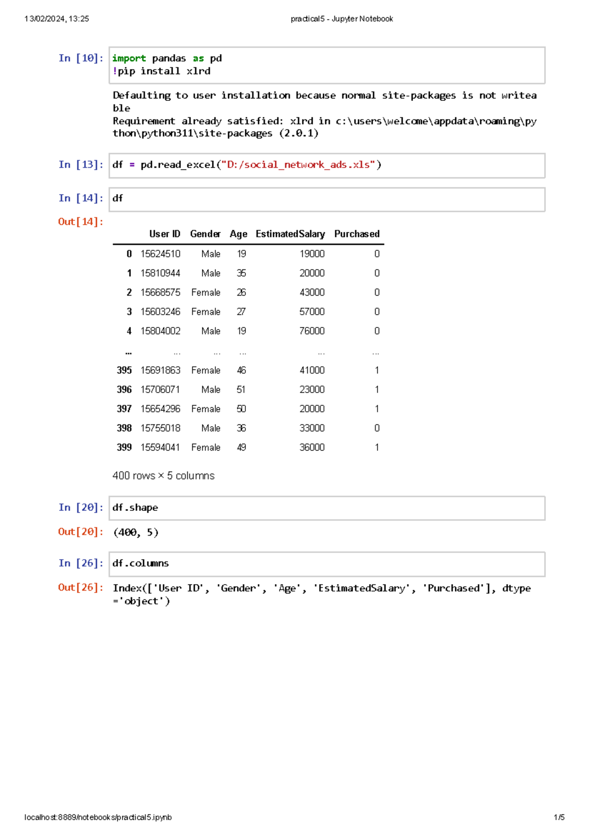 Practical 5 Jupyter Notebook In 10 In 13 In 14 In 20 In 26 Defaulting To User