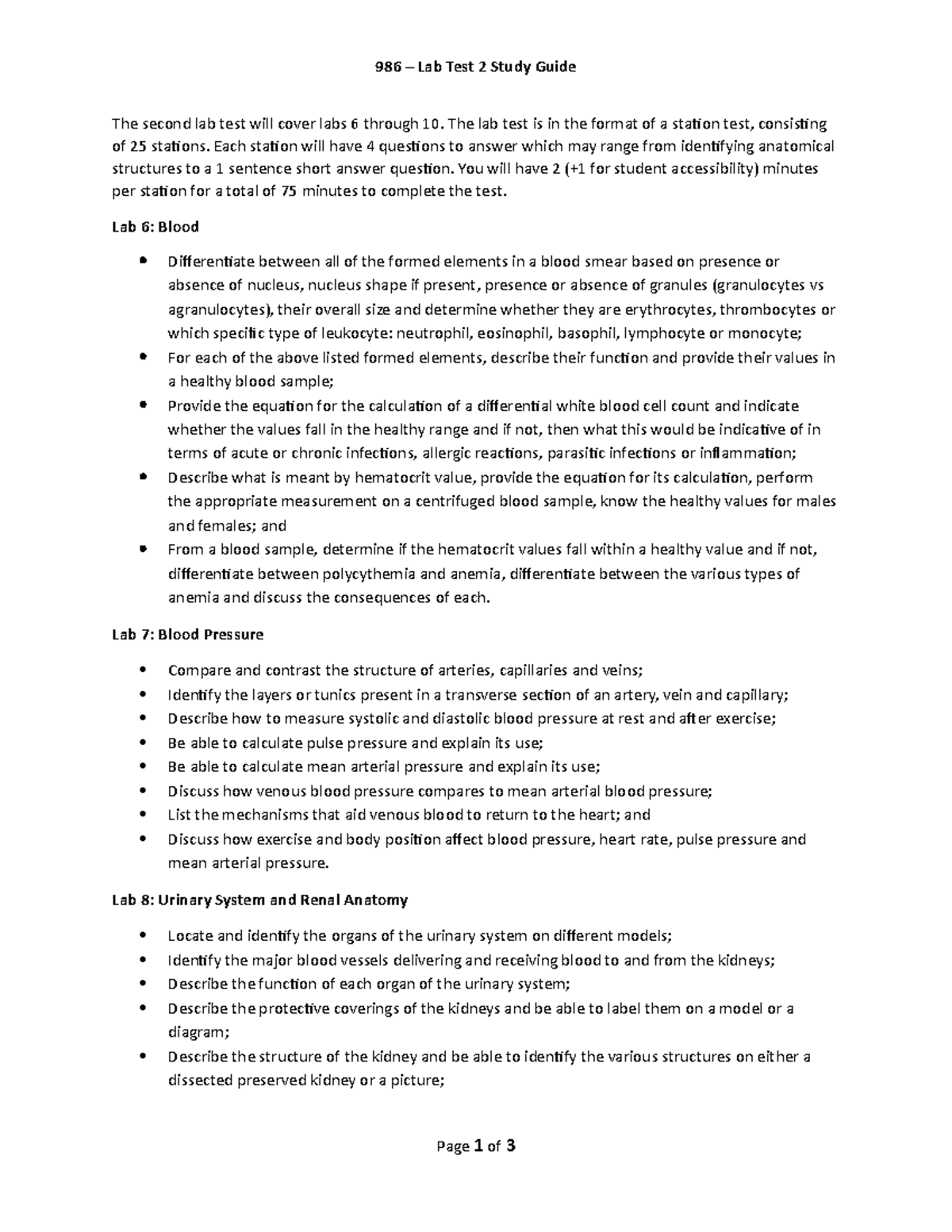 Lab Test 2 Study Guide - 986 – Lab Test 2 Study Guide The second lab ...