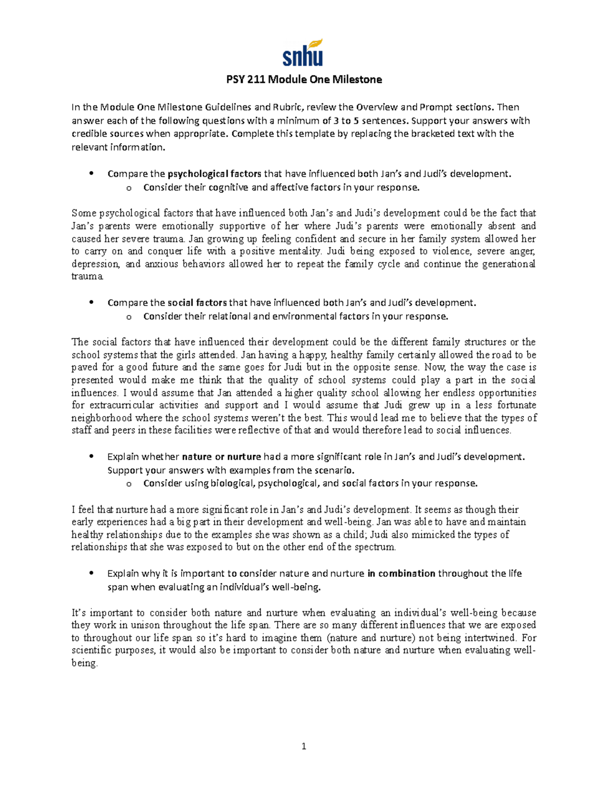 PSY 211 Module One Milestone - PSY 211 Module One Milestone In the ...