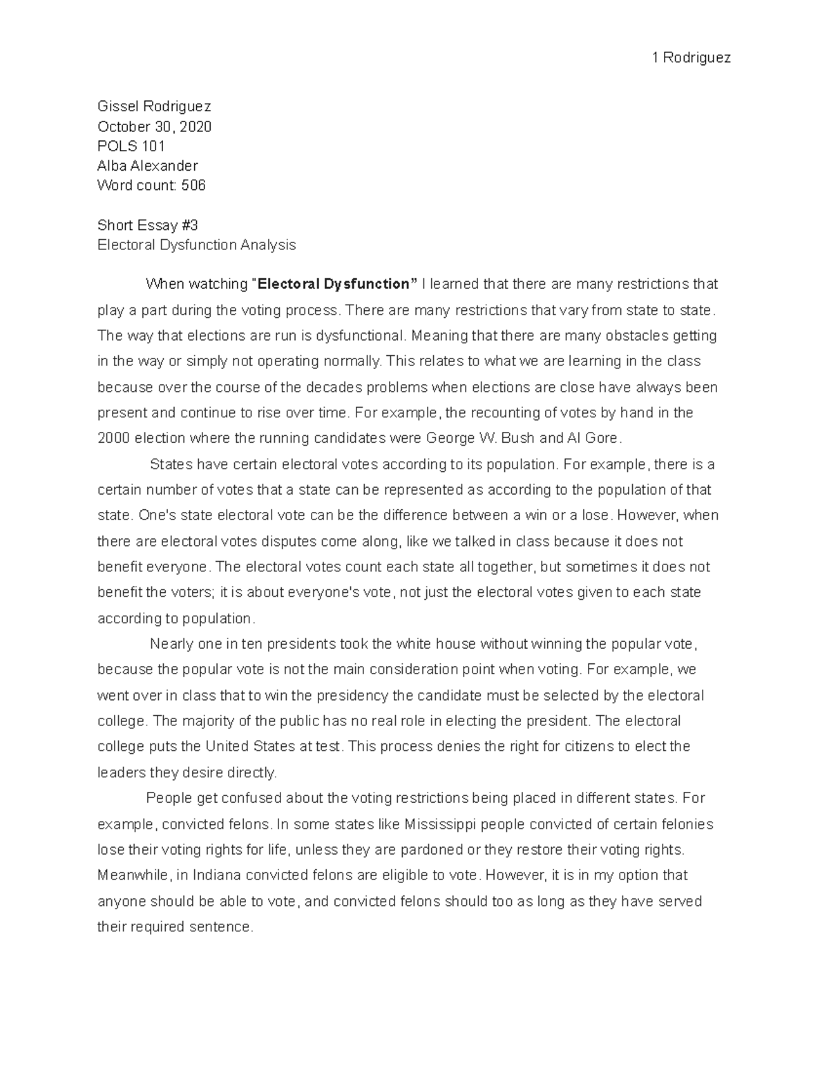 Electoral Dysfunction Analysis - 1 Rodriguez Gissel Rodriguez October ...