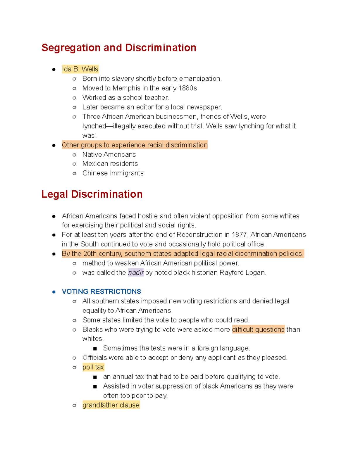 Notes - Details about Segregation and Discrimination and the various ...