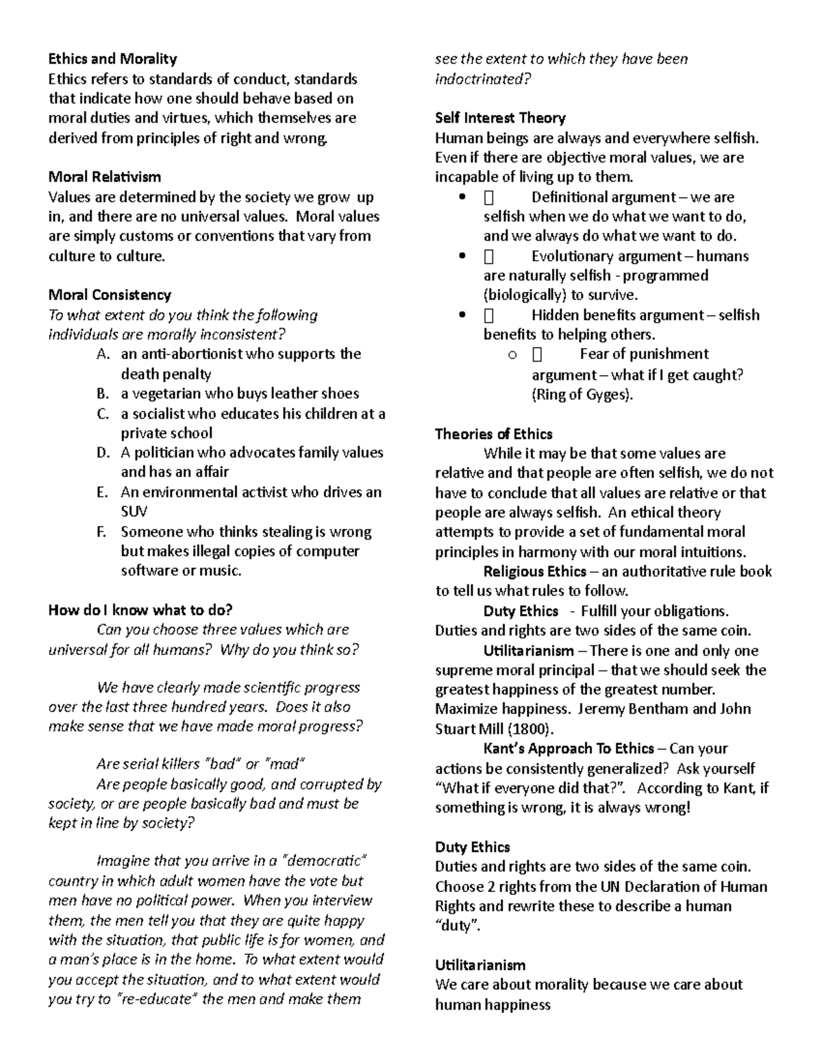 Ethics and Morality - Notes - Ethics and Morality Ethics refers to ...