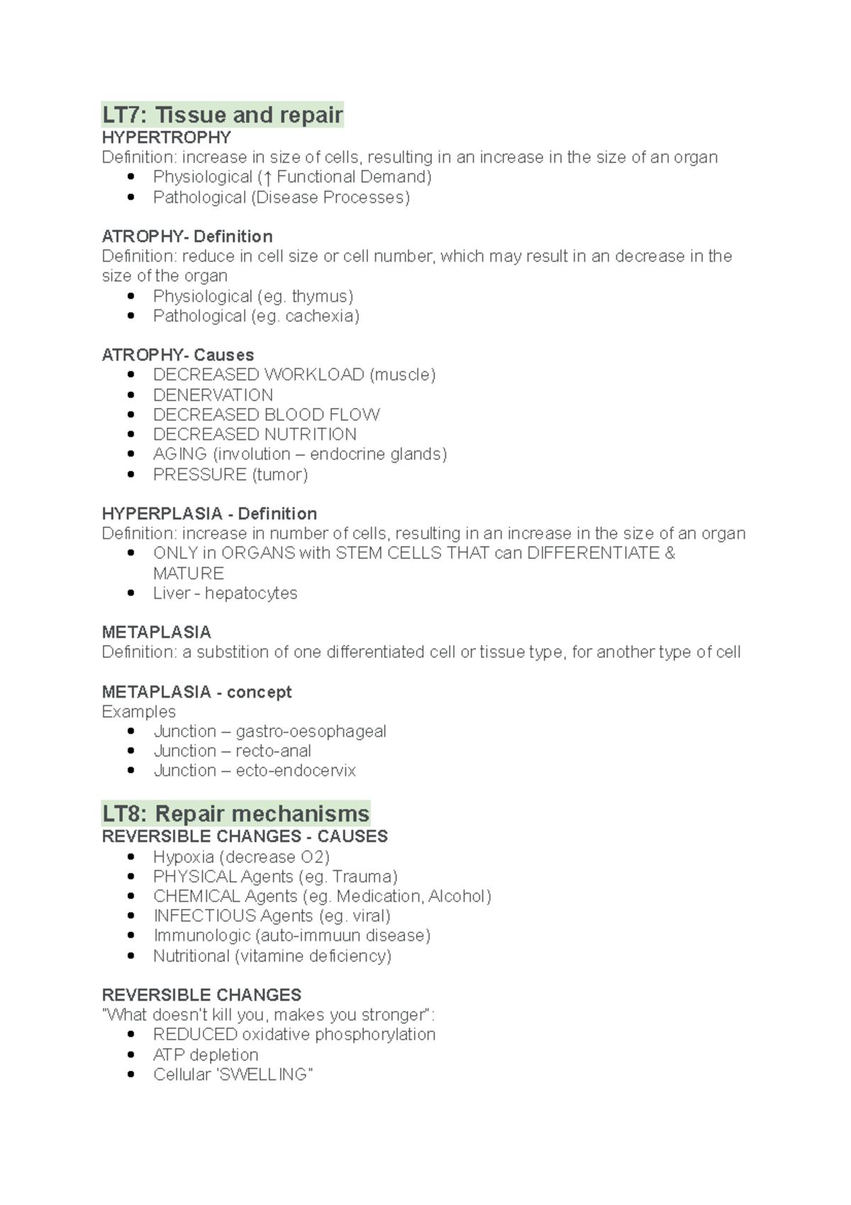 LT7 en Lt8 - LT7 en LT8 - LT7: Tissue and repair HYPERTROPHY Definition ...