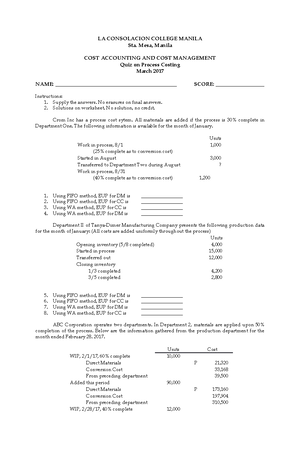 cost accounting process costing - Chapter 6—Process Costing MULTIPLE CHOICE 1. Which cost - Studocu