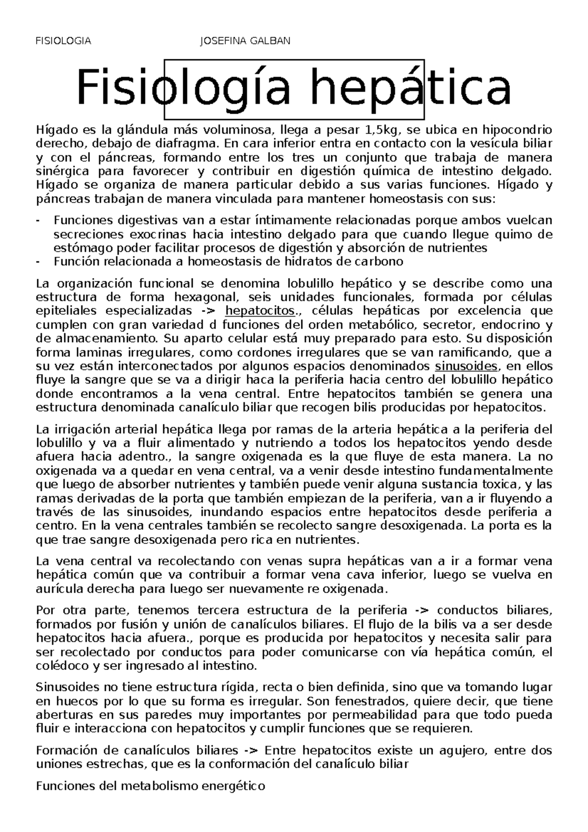 fisiologia hepatica y pancreatica - Fisiología hepática Hígado es la ...