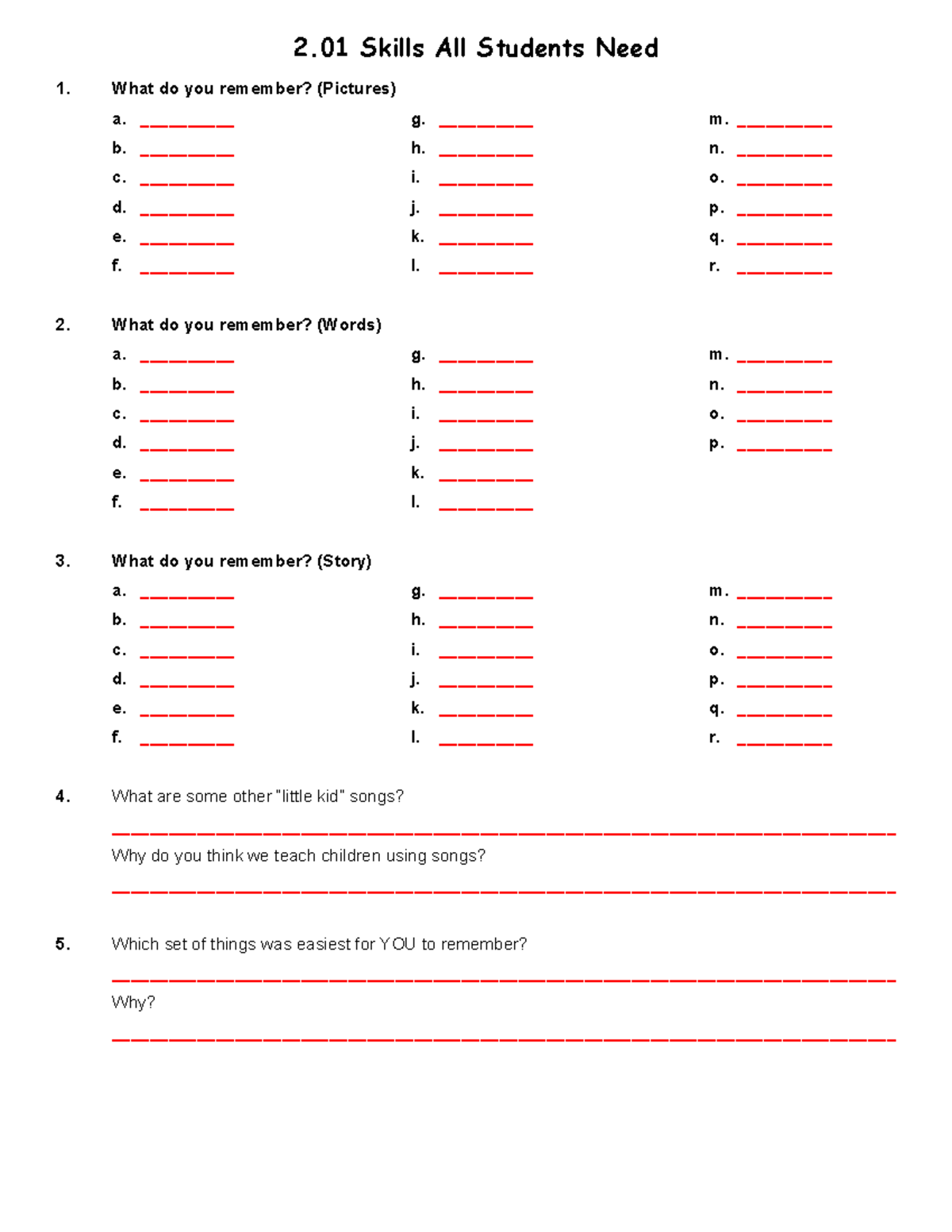 2.01 Study Skills Notes - What do you remember? (Pictures) a ...