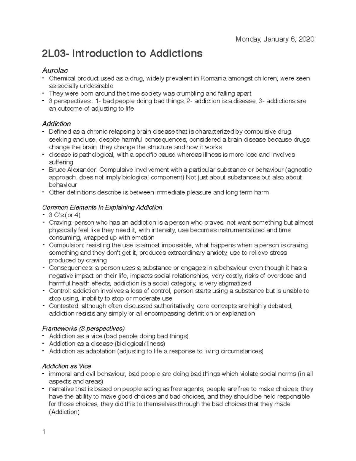 2L03- JAN 6 WEEK 1 - savelli - 2L03- Introduction to Addictions Aurolac ...