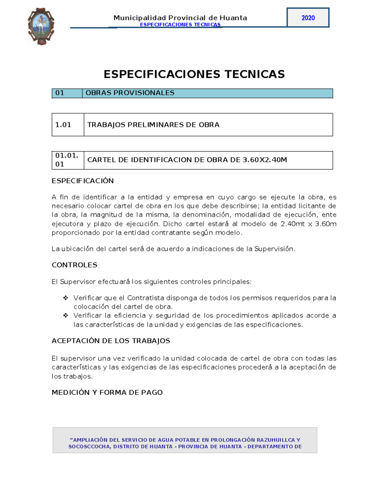 Especificaciones Tecnicas - ESPECIFICACIONES TECNICAS “AMPLIACIÓN DEL SERVICIO DE AGUA POTABLE ...