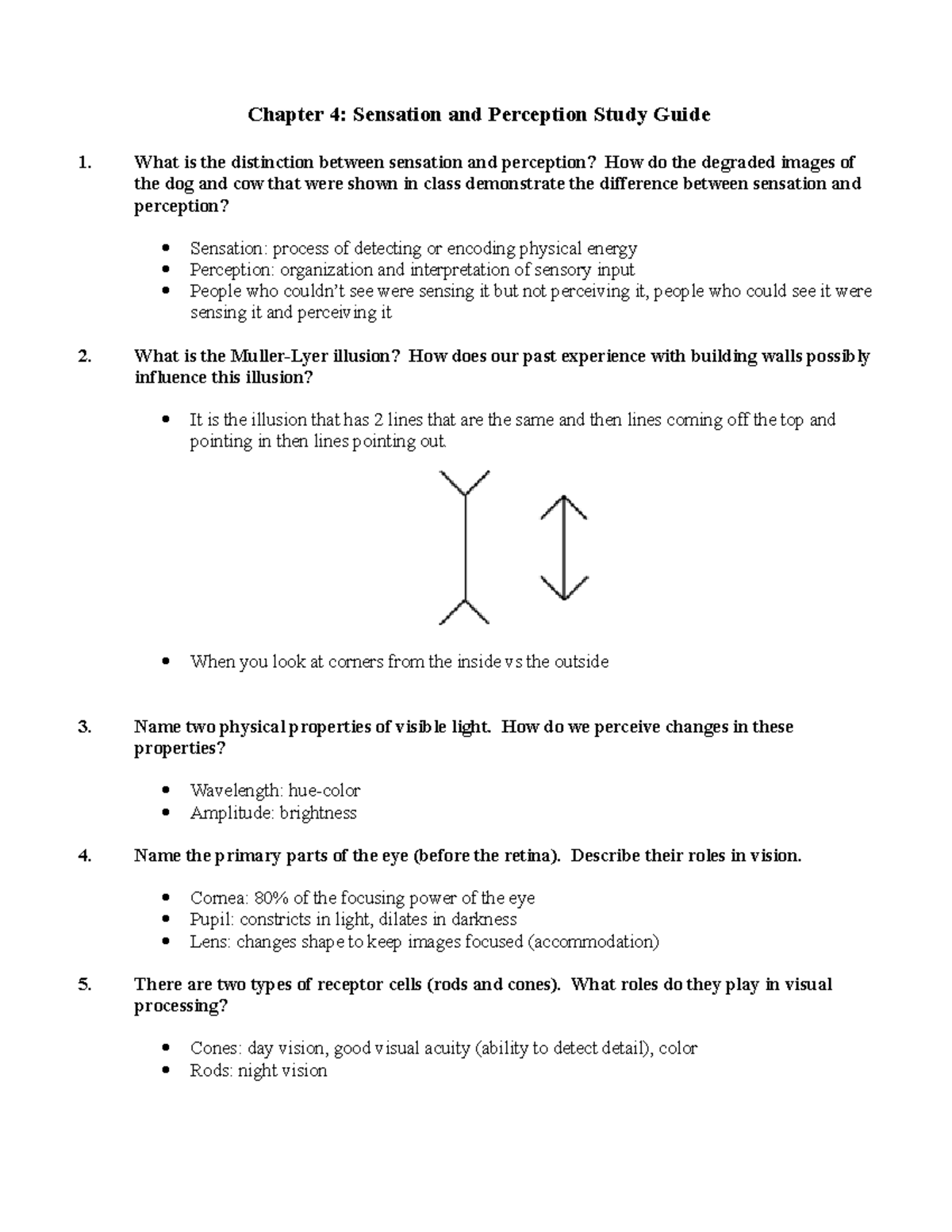 Chapter 4 Study Guide (Exam 1) - Chapter 4: Sensation and Perception ...