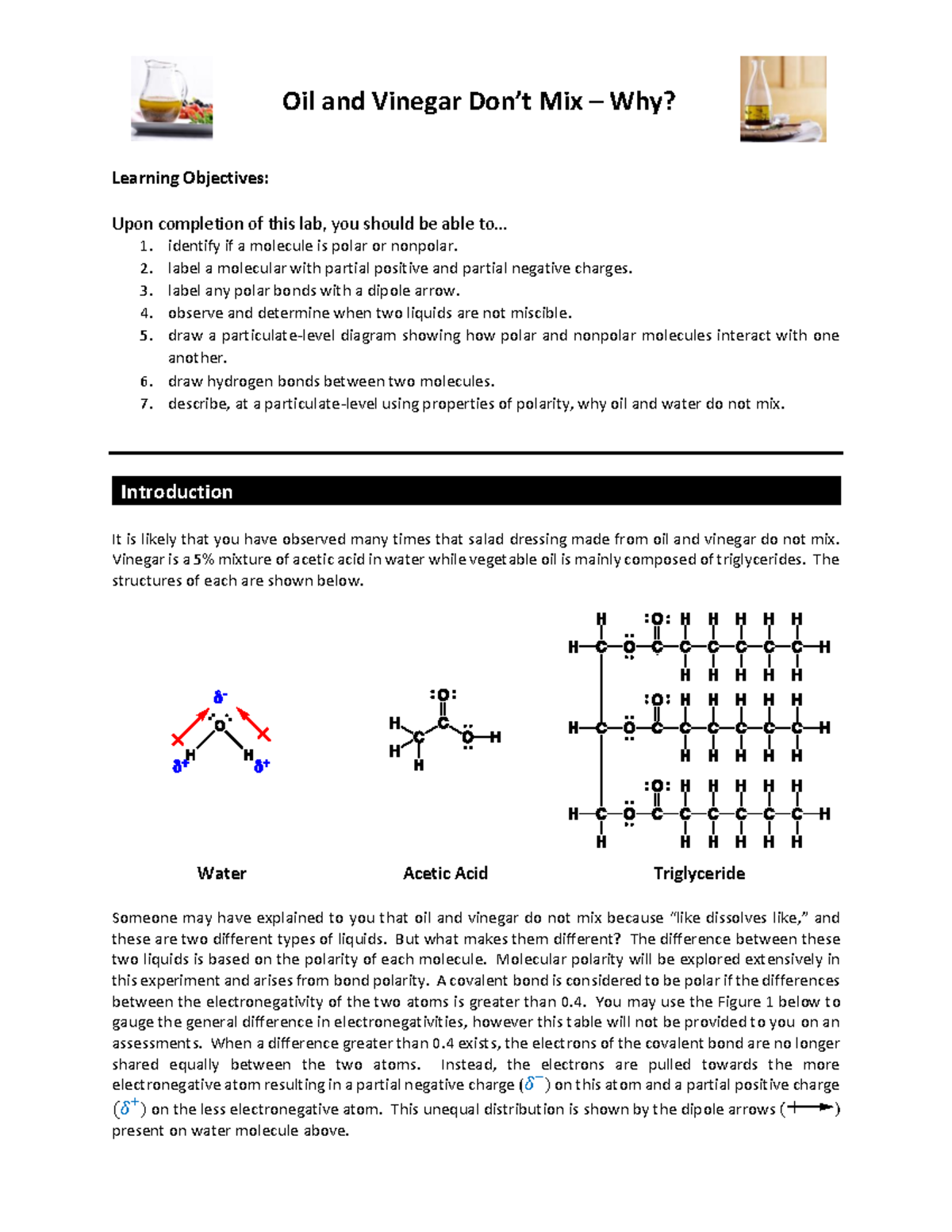 Oil and Vinegar Dont Mix - .. identify if a molecule is polar or ...