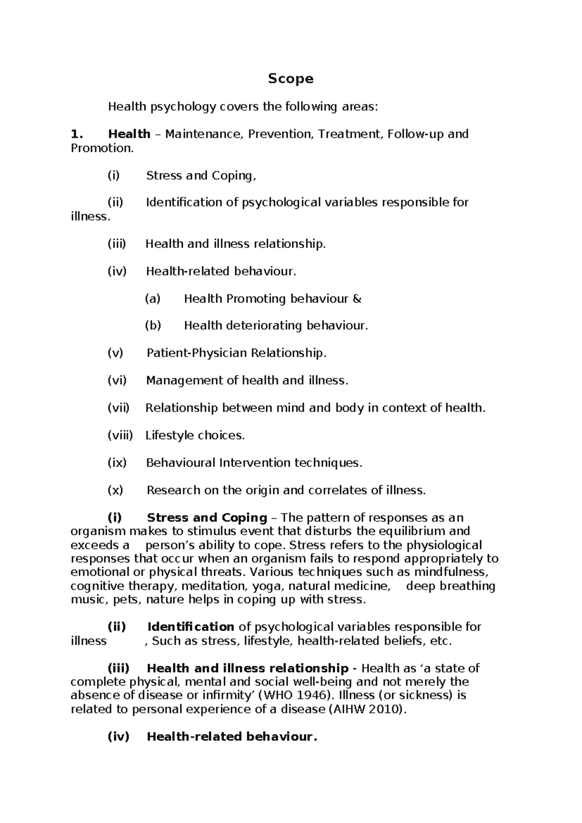 Scope of health psychology - Scope Health psychology covers the ...