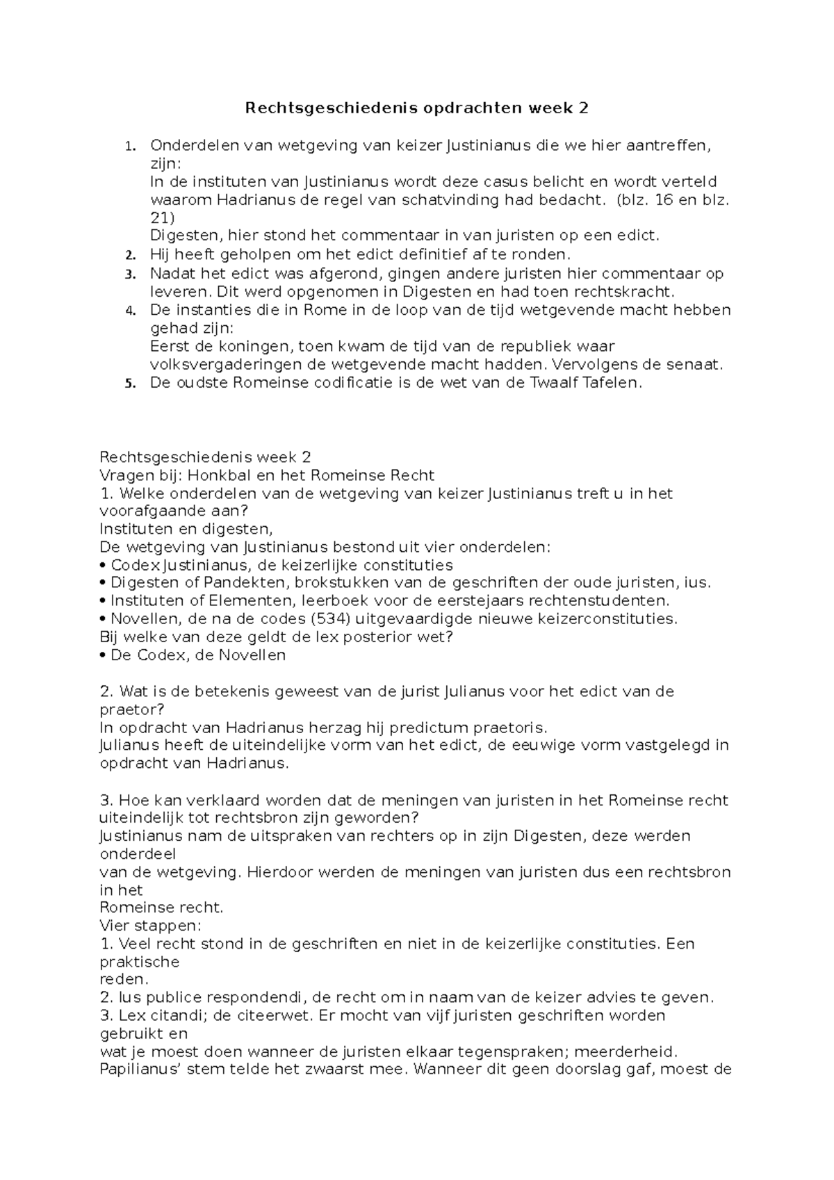 Rechtsgeschiedenis opdrachten week 2 - (blz. 16 en blz. 21) Digesten ...