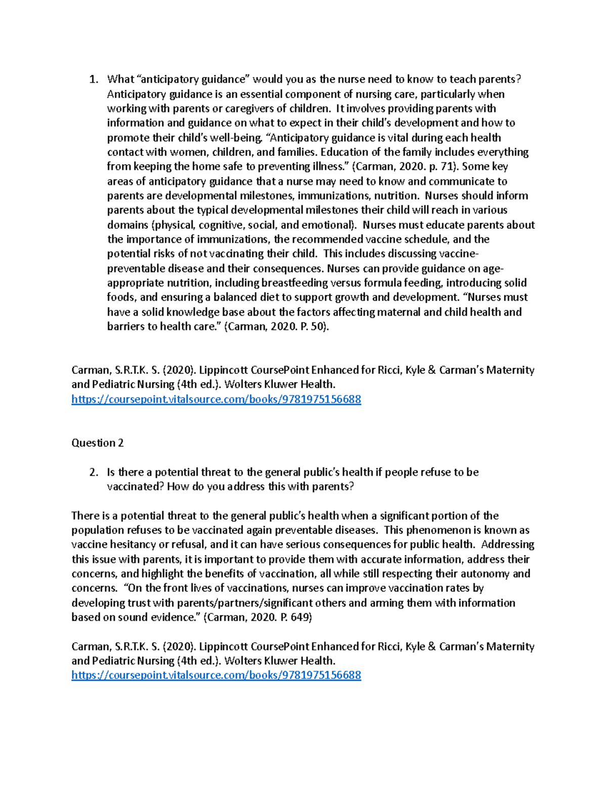 Week 3 discussion - What “anticipatory guidance” would you as the nurse ...