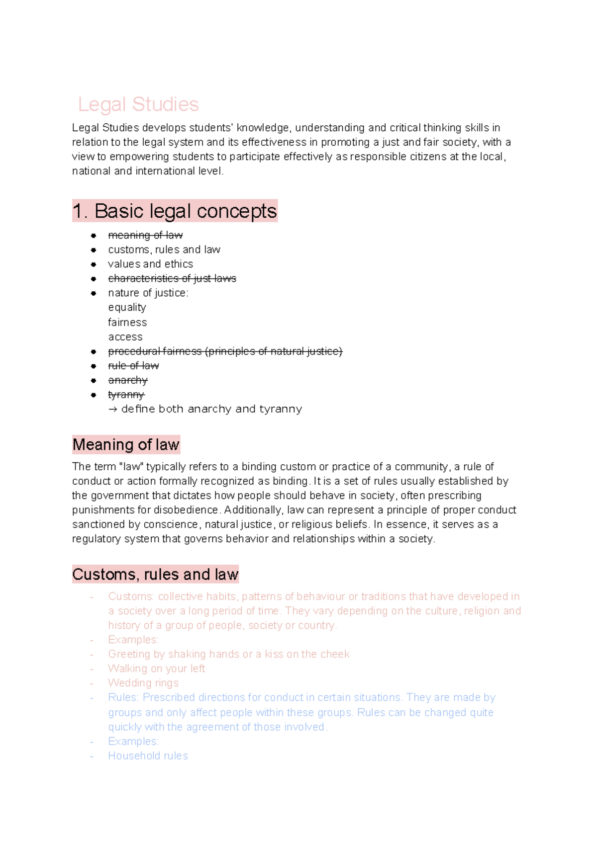 Year 11 Legal Studies Syllabus Notes - Legal Studies Legal Studies ...