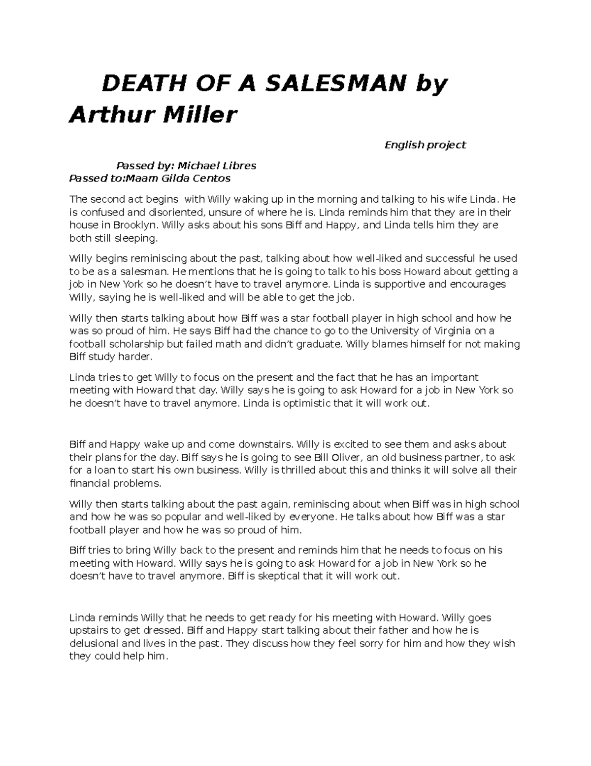Maykel - DEATH OF A SALESMAN by Arthur Miller English project Passed by ...