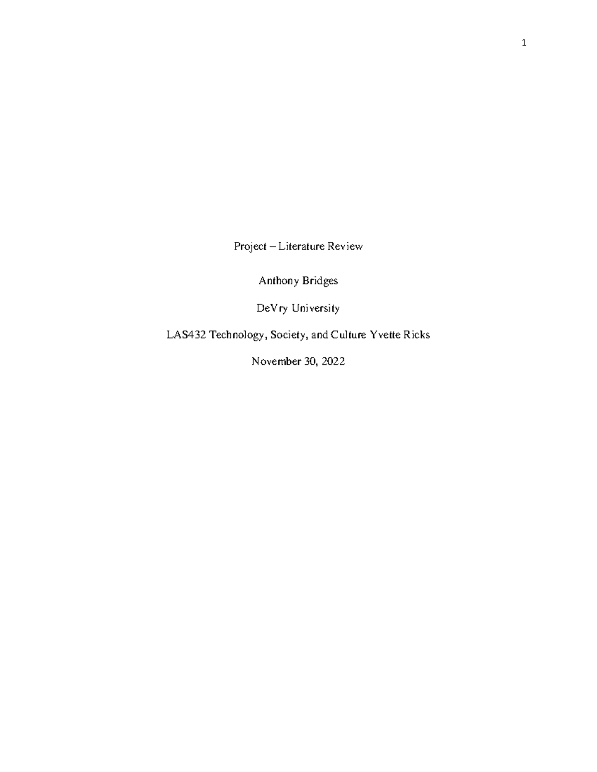 Homework 5 ant - IT info - Project – Literature Review Anthony Bridges ...