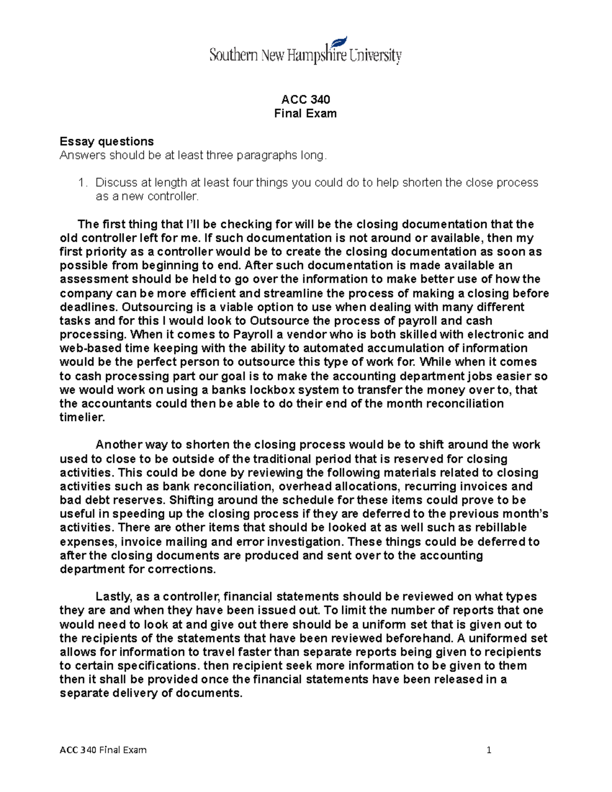 ACC 340 Final Exam - ACC 340 Final Exam Essay questions Answers should ...