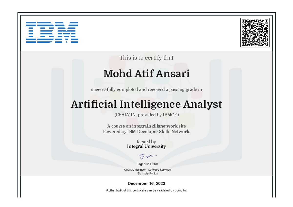 AI Analyst(Mohd Atif Ansari) - B Tech Computer Science - Mohd Atif Ansari successfully completed ...