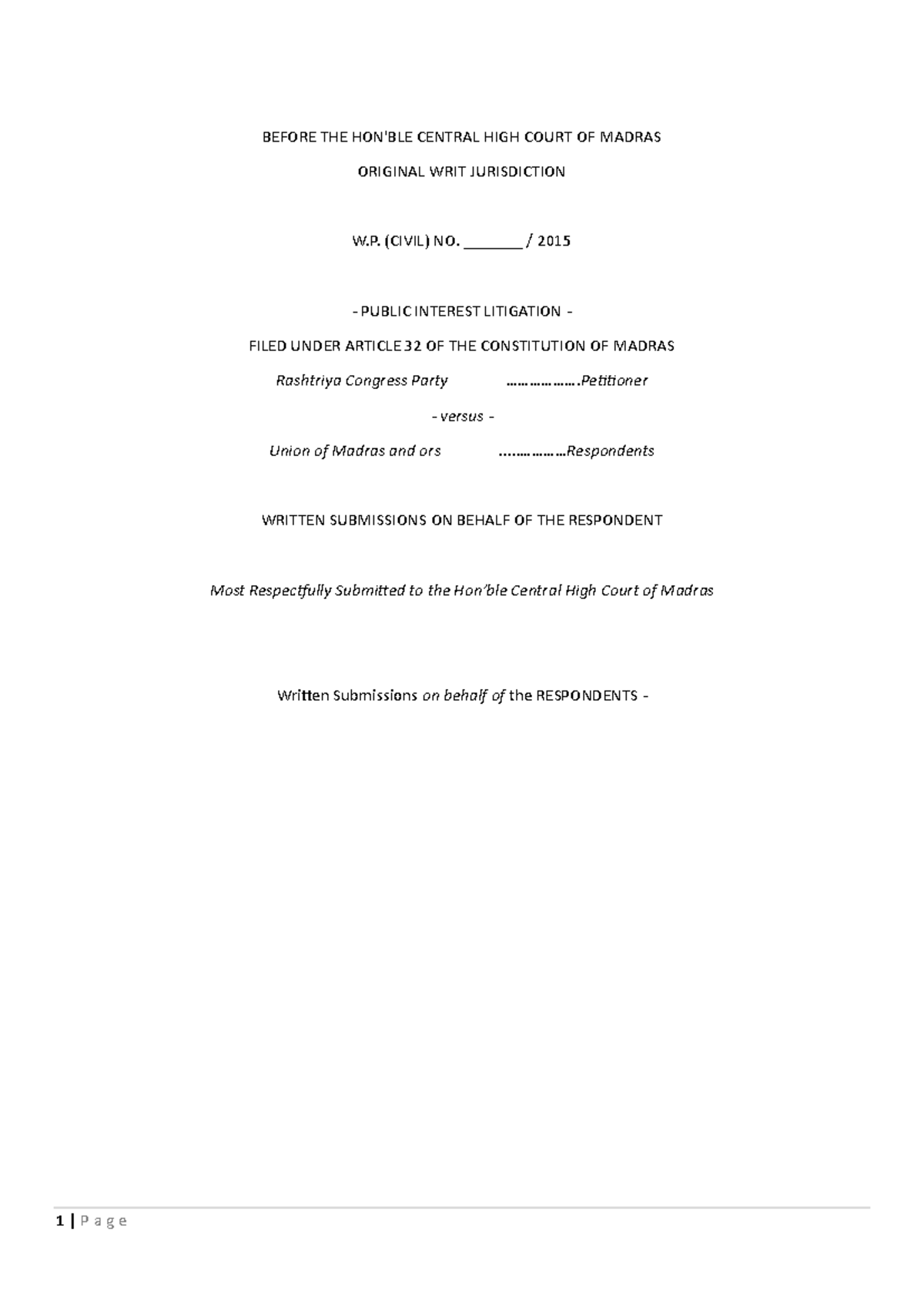 Miscellanious Defendant - BEFORE THE HON'BLE CENTRAL HIGH COURT OF ...