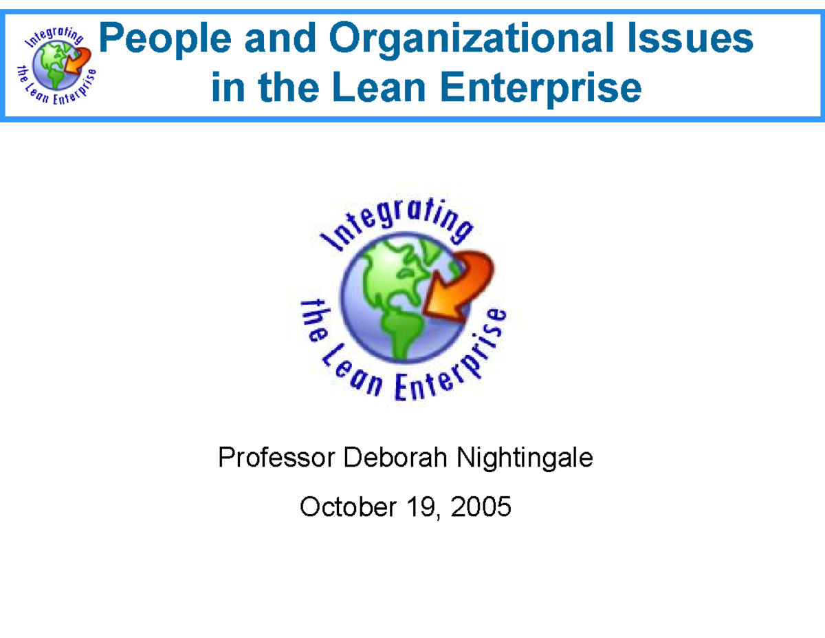 Lean Manufacturing-INDU 321-Lec H - People and Organizational Issues in ...