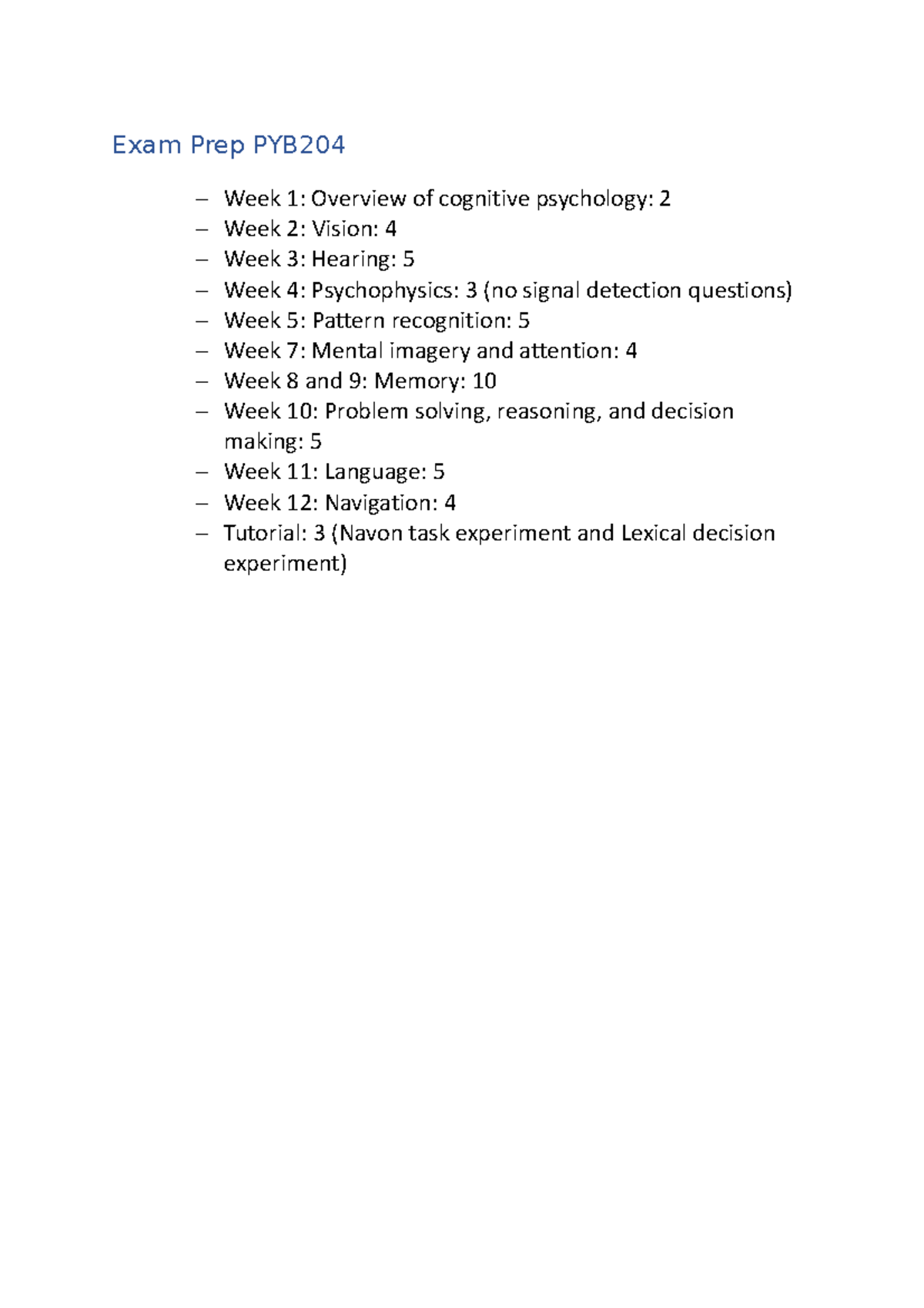 Final Exam Preparation Notes - Exam Prep PYB Week 1: Overview of ...