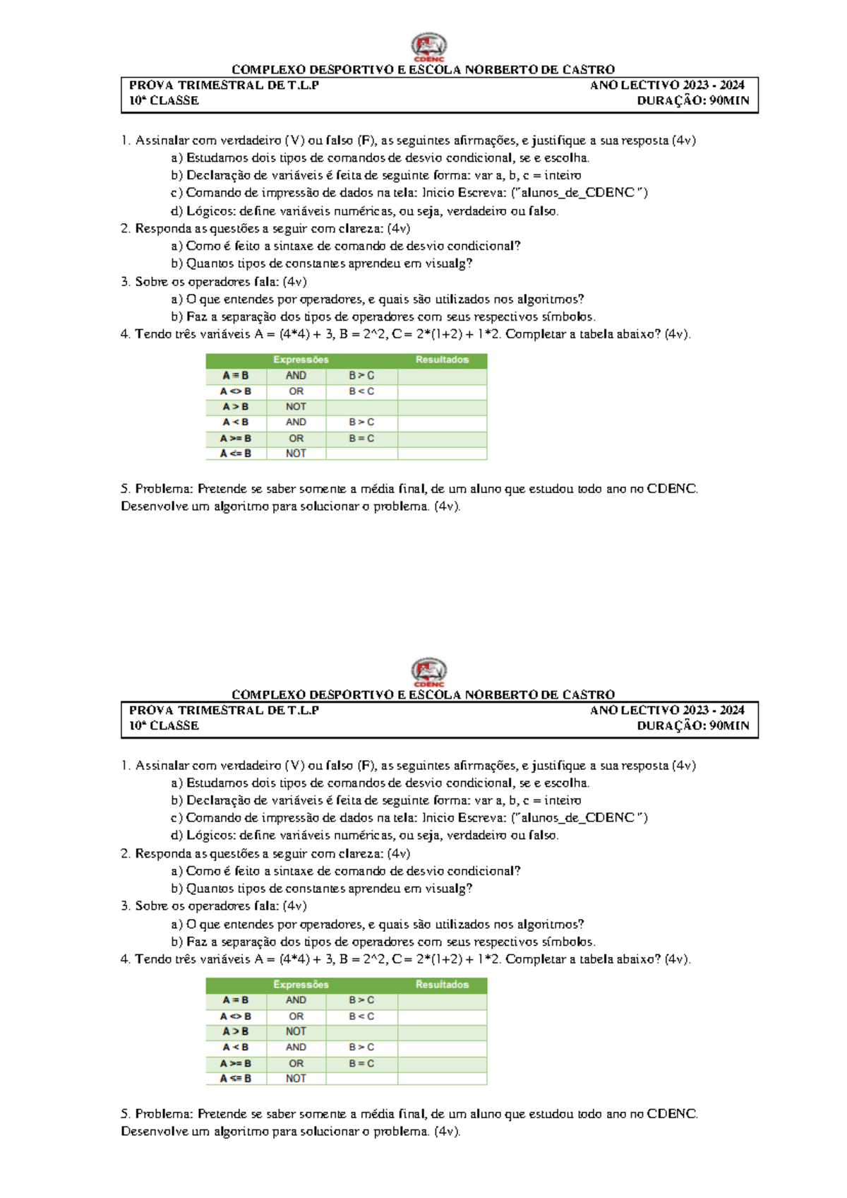 TLP 10 Classe Complexo Desportivo E Escola Norberto DE Castro ...