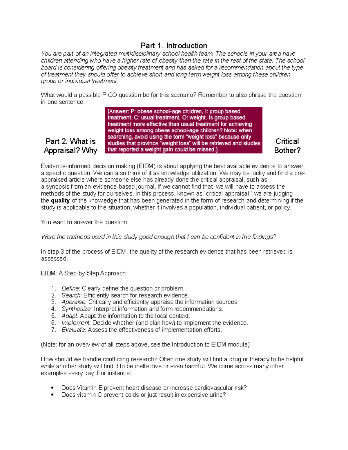 EIDM-RCT-notes - EIDM-RCT-notes - Part 1. Introduction You are part of ...