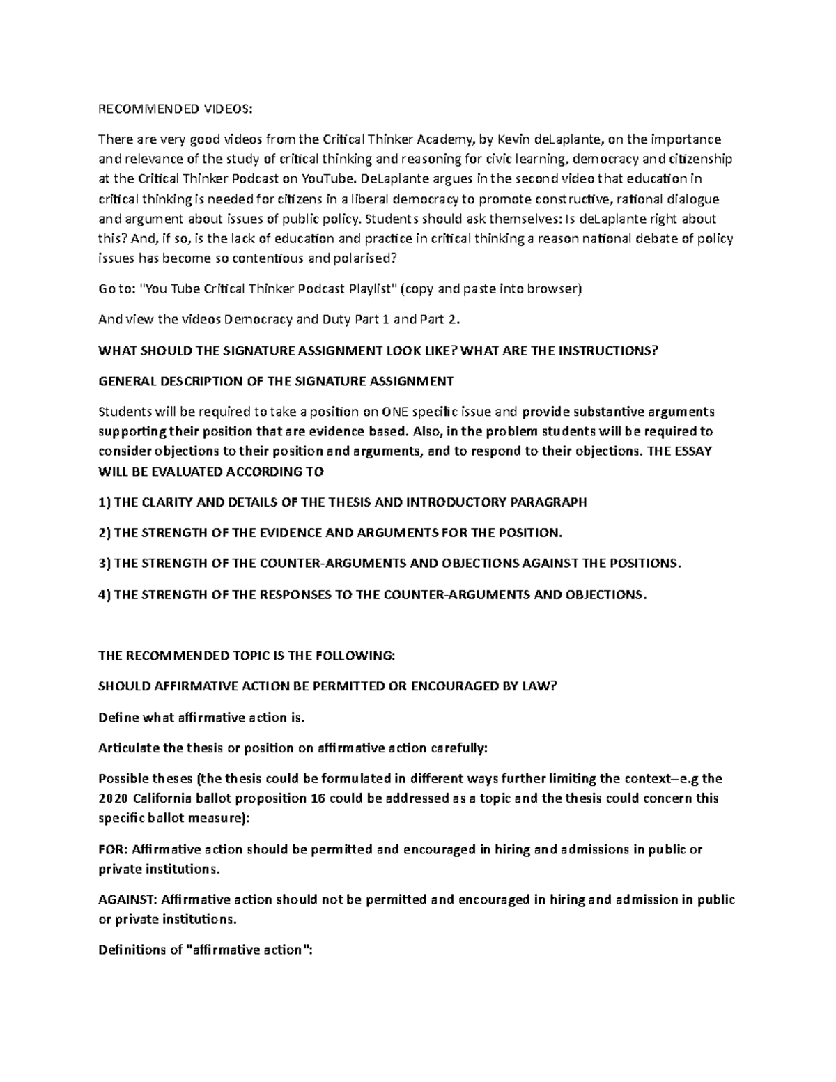 Signature Assignment Information - RECOMMENDED VIDEOS: There are very ...