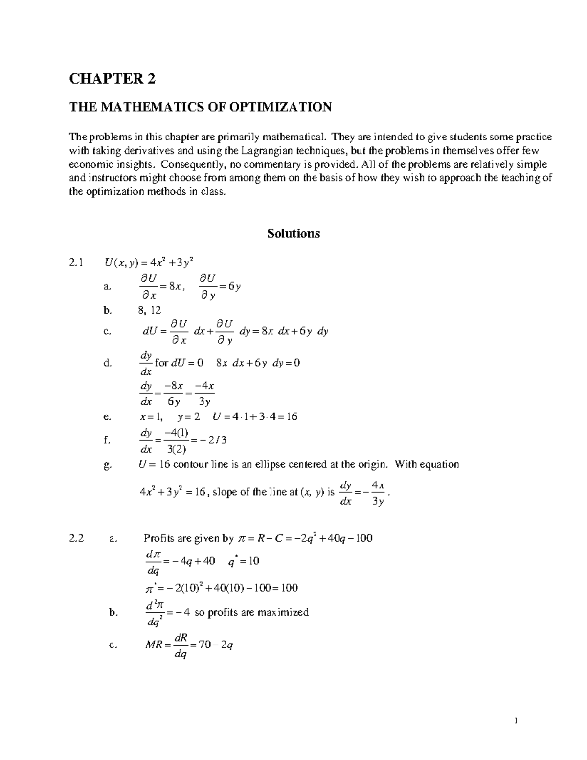 Microeconomic theory solutions book - 1 CHAPTER 2 THE MATHEMATICS OF ...