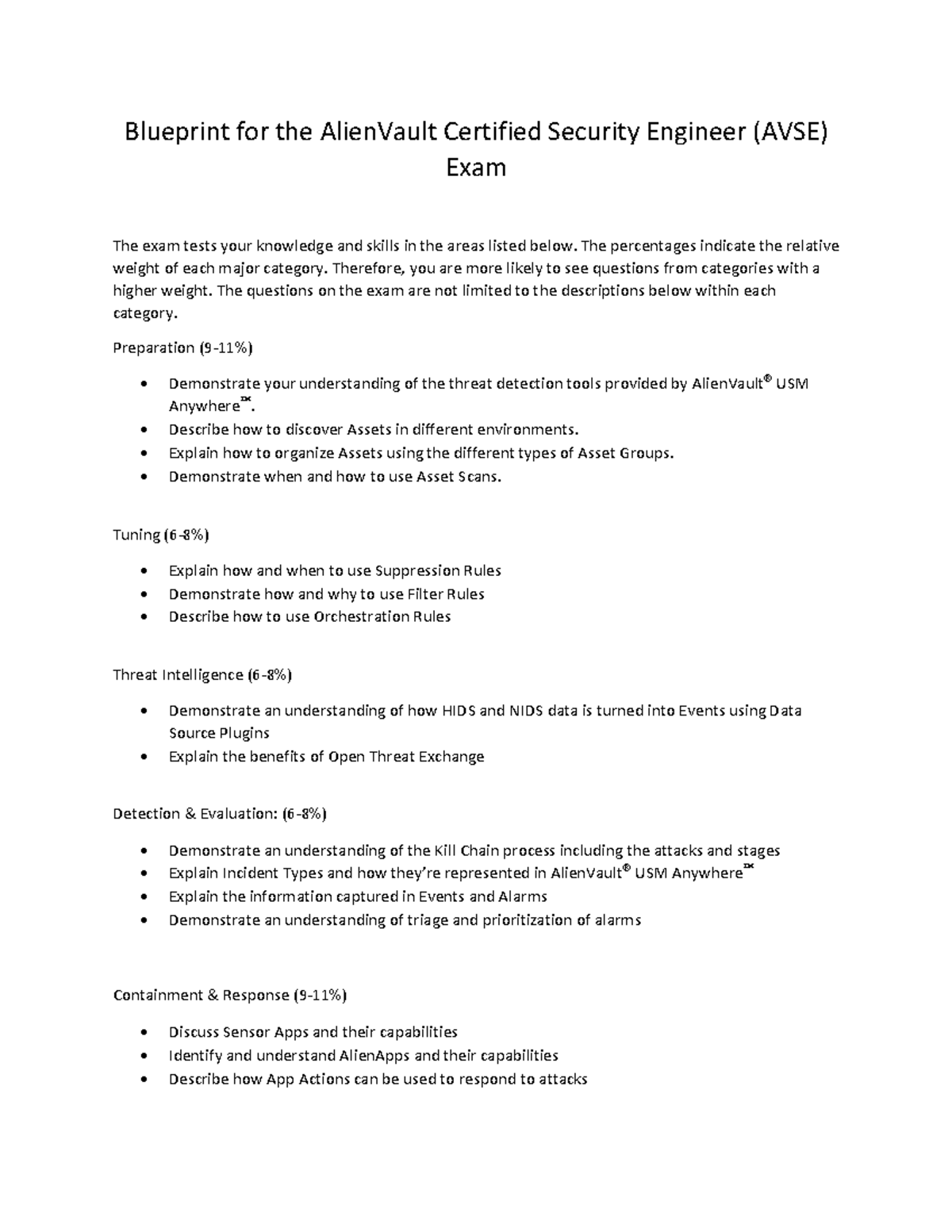 AVSE-exam-AT&T - AVSE exam - Blueprint for the AlienVault Certified ...