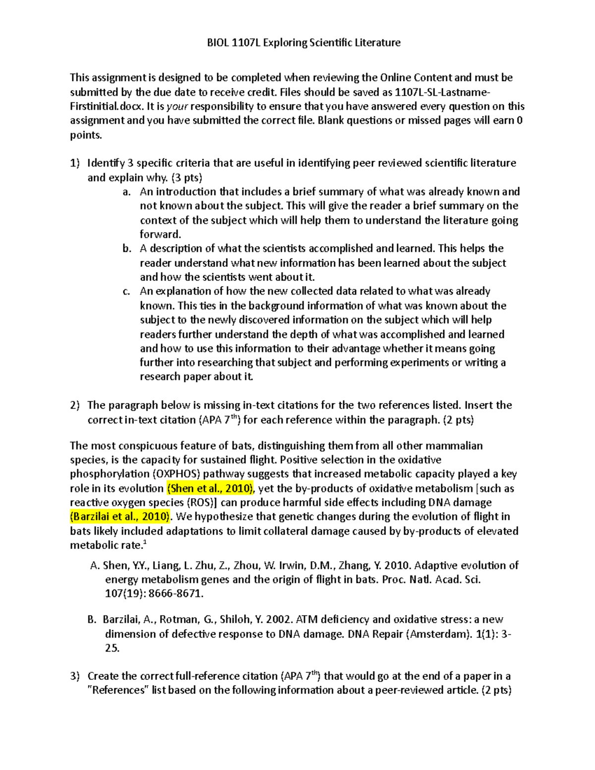 Lab 1 - Lab 1 - BIOL 1107L Exploring Scientific Literature This ...