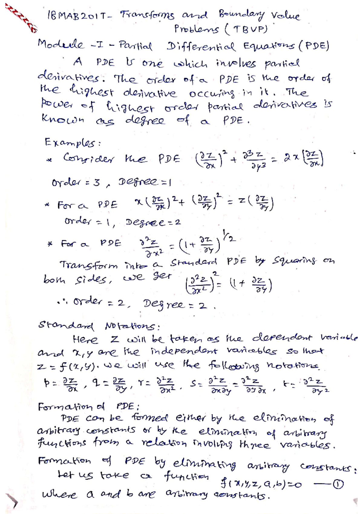 Unit 1 Pde Hand Written Notes For Clear Understanding Transforms And Boundary Value Problems
