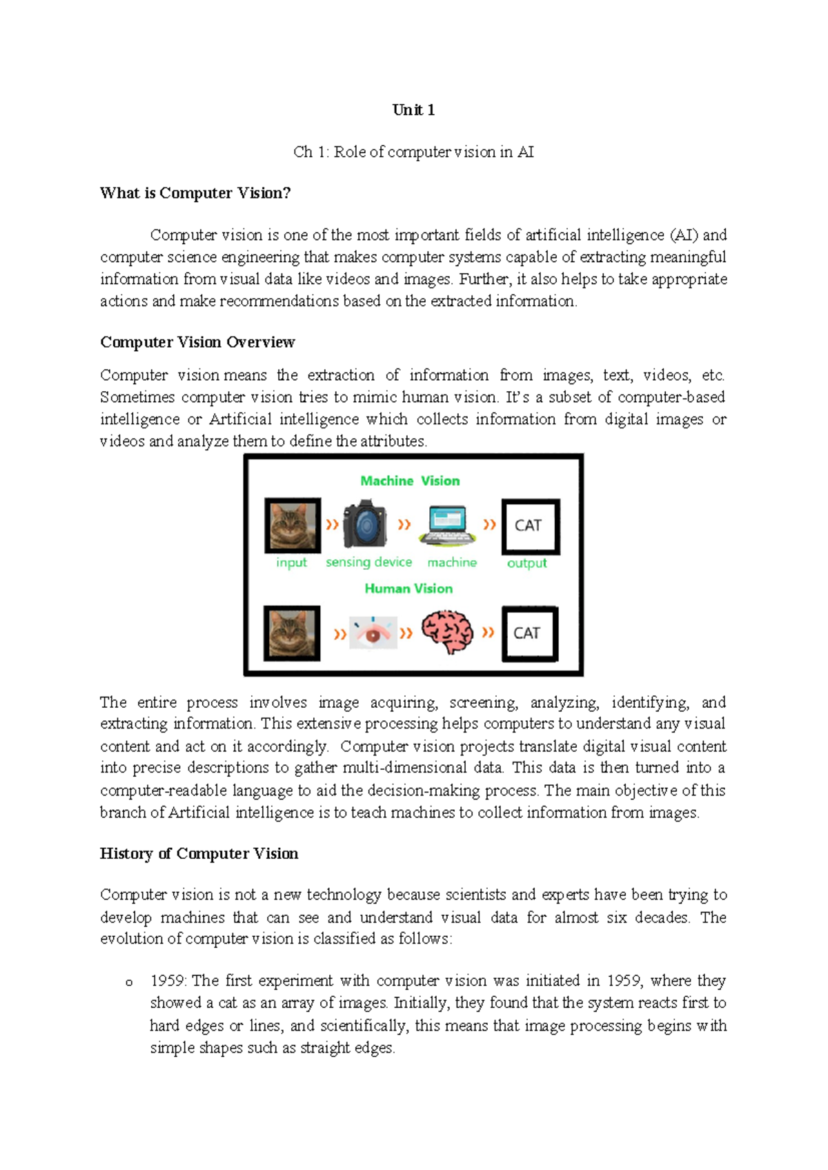Unit 1 Computer vision - Unit 1 Ch 1: Role of computer vision in AI ...