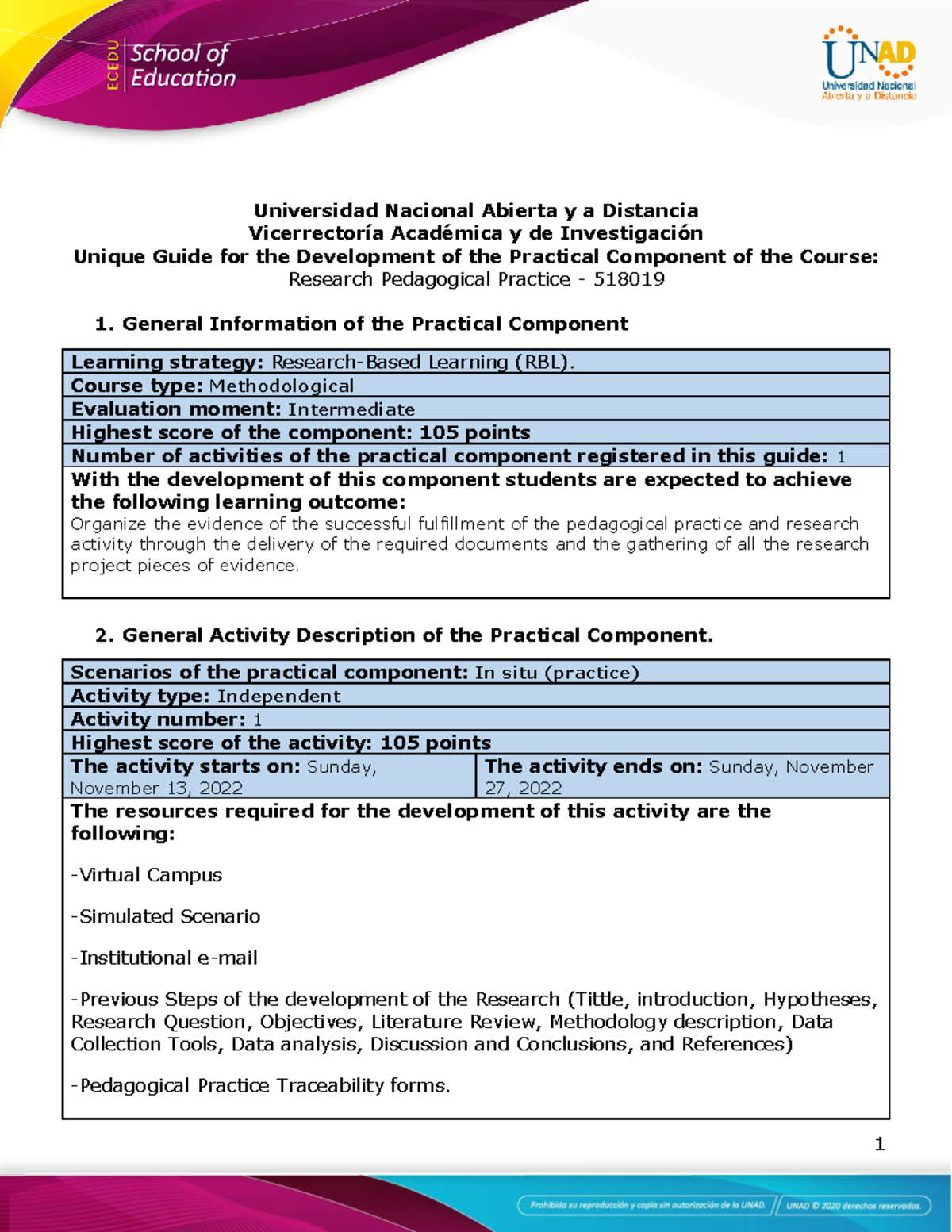 Activities guide for the development of the practical component and evaluation rubric - Unit 3 ...