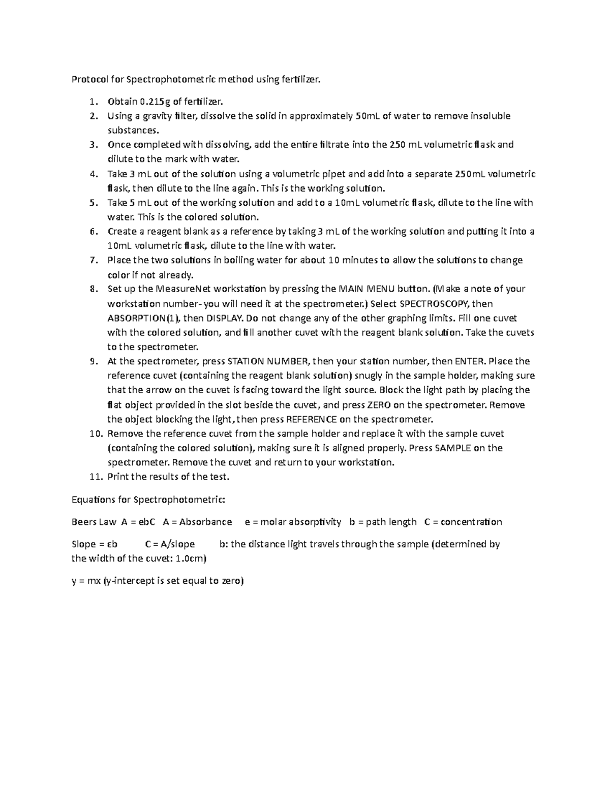 Protocol Spectrophotometric using fertilizer - Protocol for ...