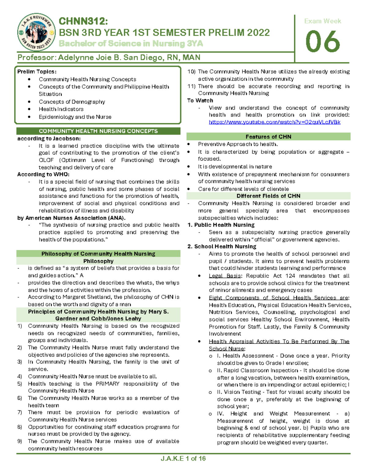 CHNN312 Prelim - Professor: Adelynne Joie B. San Diego, RN, MAN CHNN312 ...