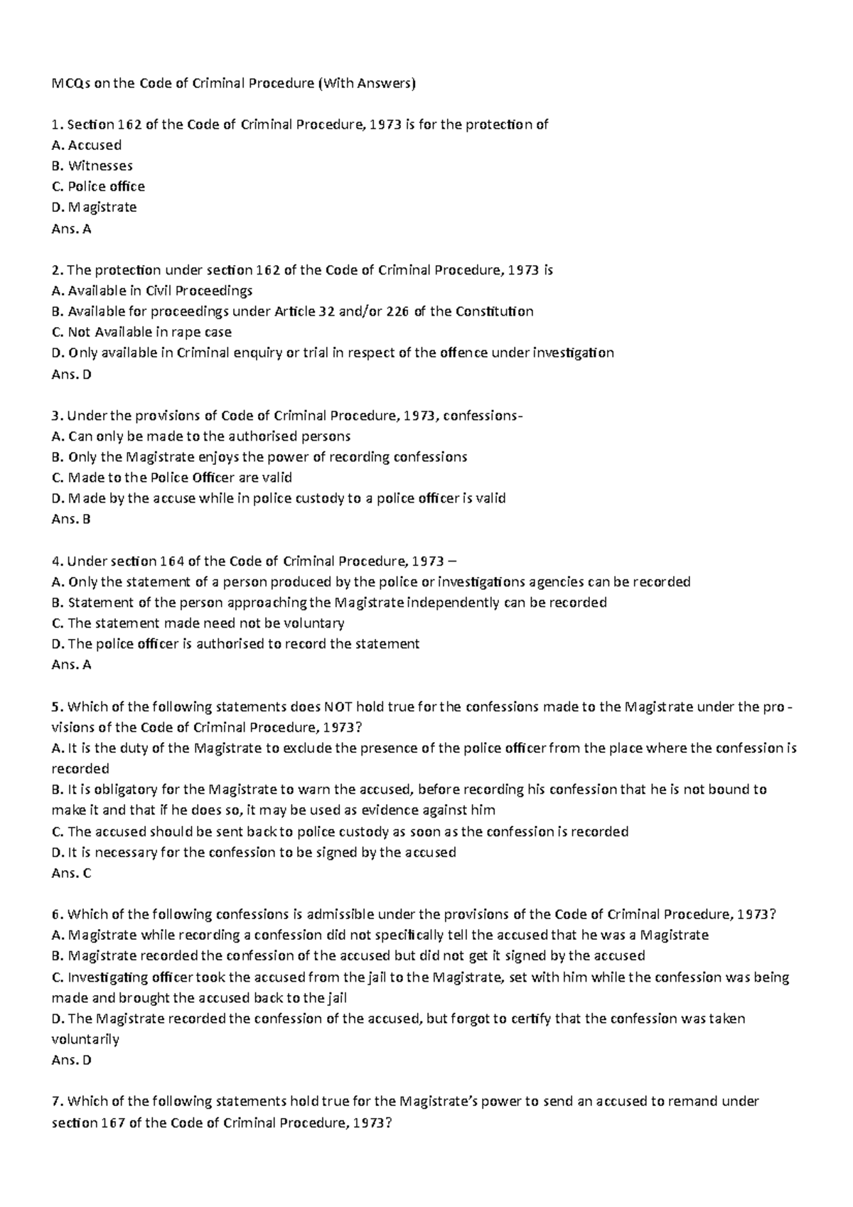 MCQs on the Code of Criminal Procedure (With Answers) - Accused B ...