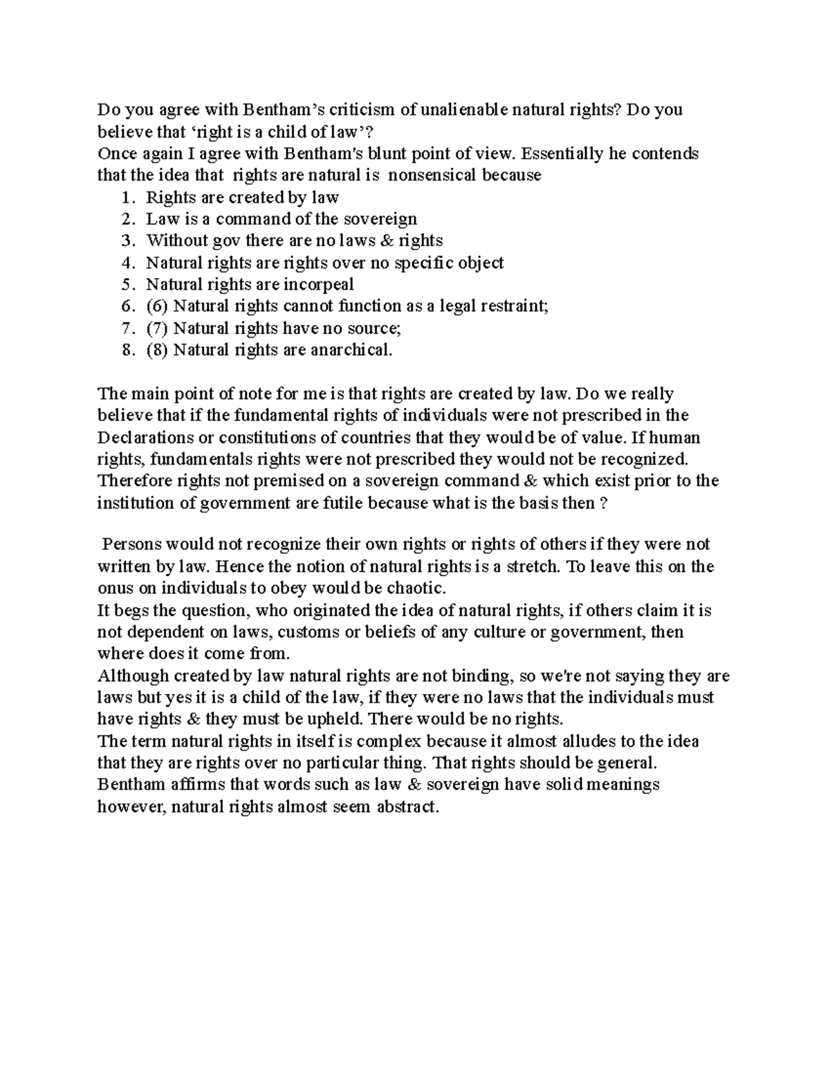 7 Bentham Criticism - These are avid lecture notes which include ...