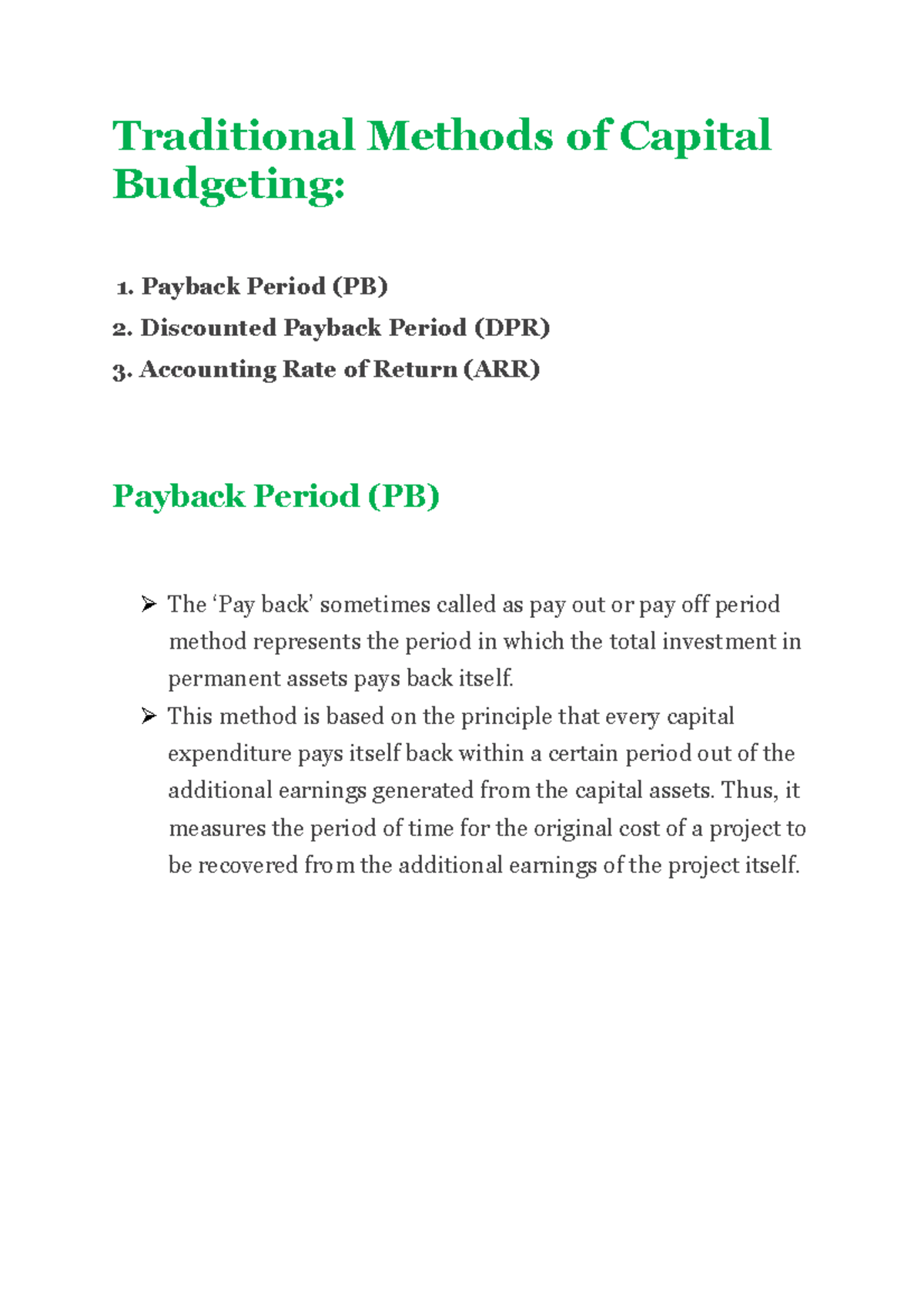 Traditional Techniques Of Capital Budgeting - Traditional Methods of ...