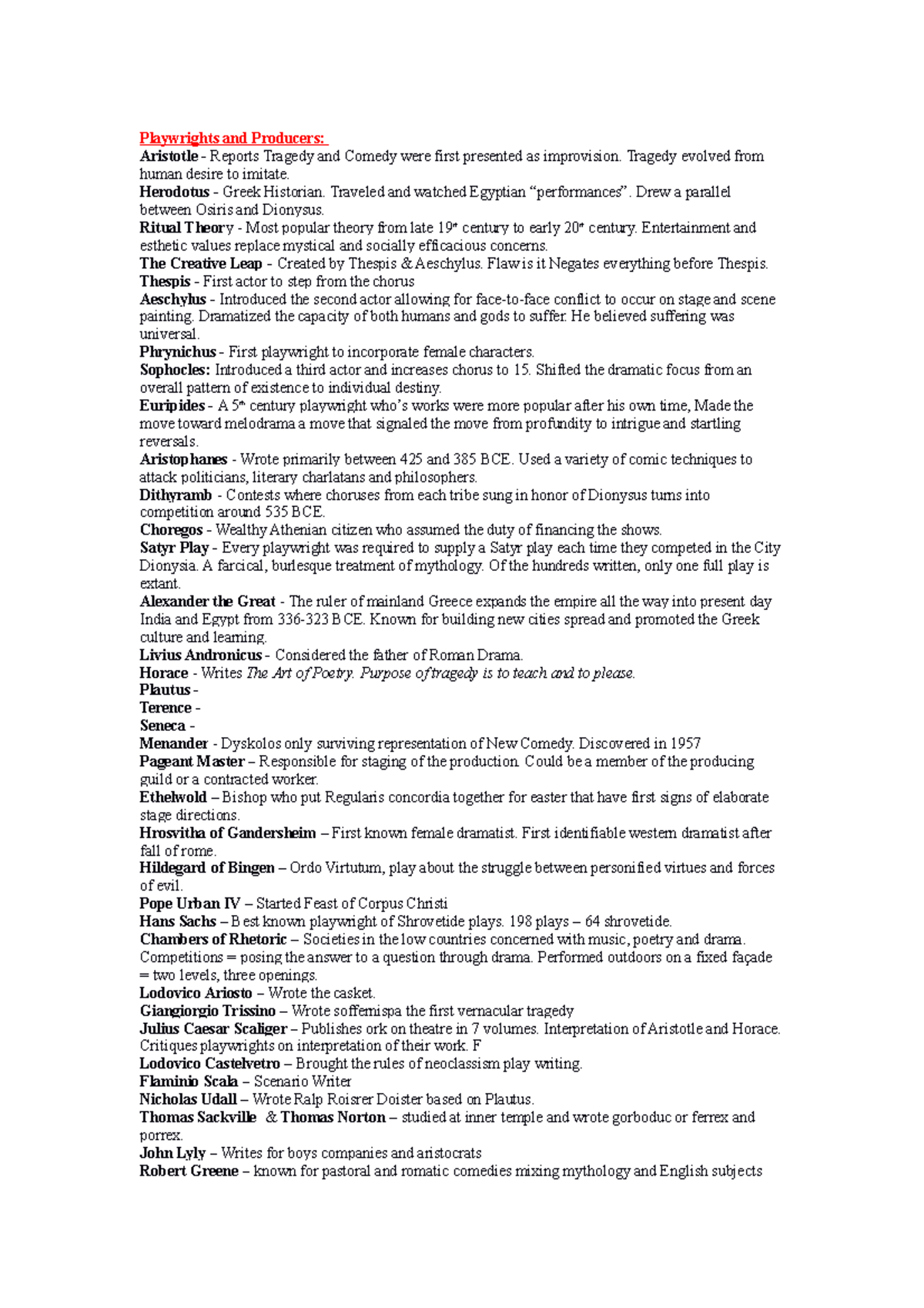 History of theatre - playwrights and producers - Playwrights and ...