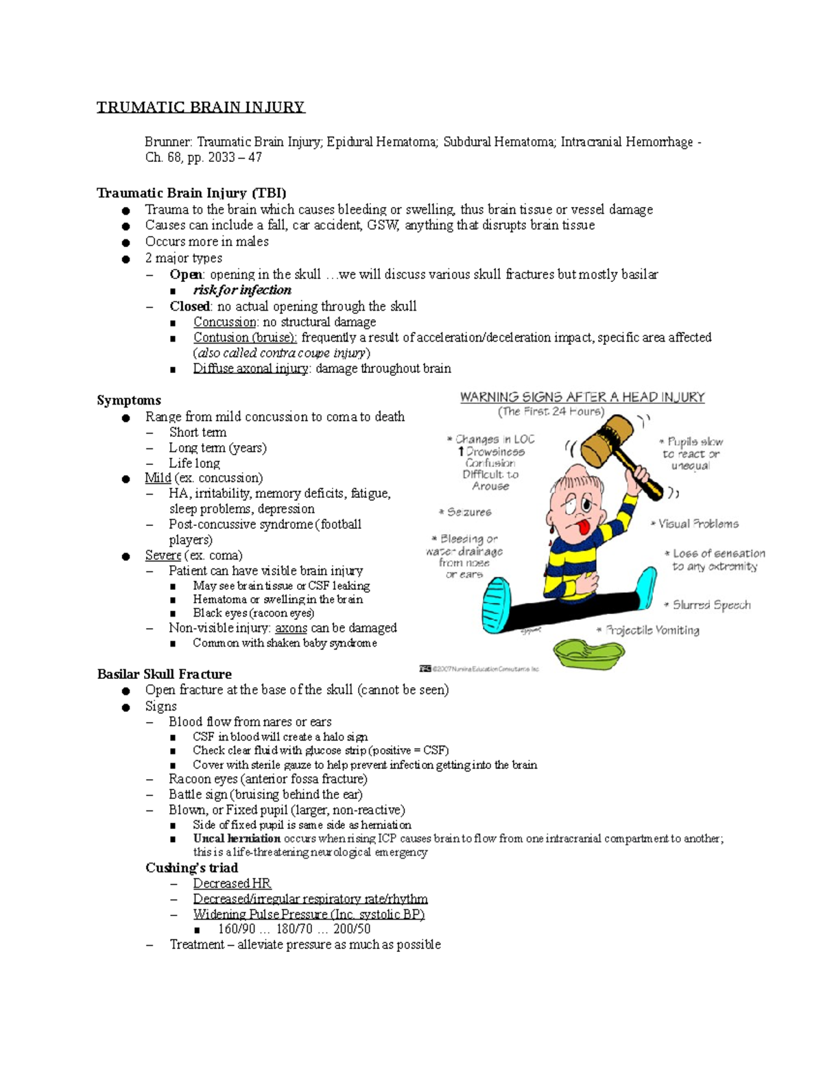 09 Neuro Notes TBI - TRUMATIC BRAIN INJURY Brunner: Traumatic Brain ...