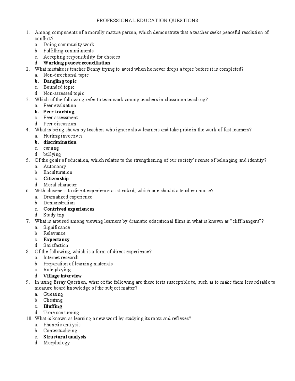 Professional- Education- Questions - PROFESSIONAL EDUCATION QUESTIONS ...