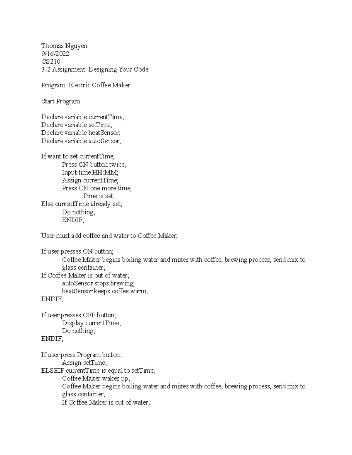 3-2 Assignment Designing your code - CS210 - SNHU - Studocu