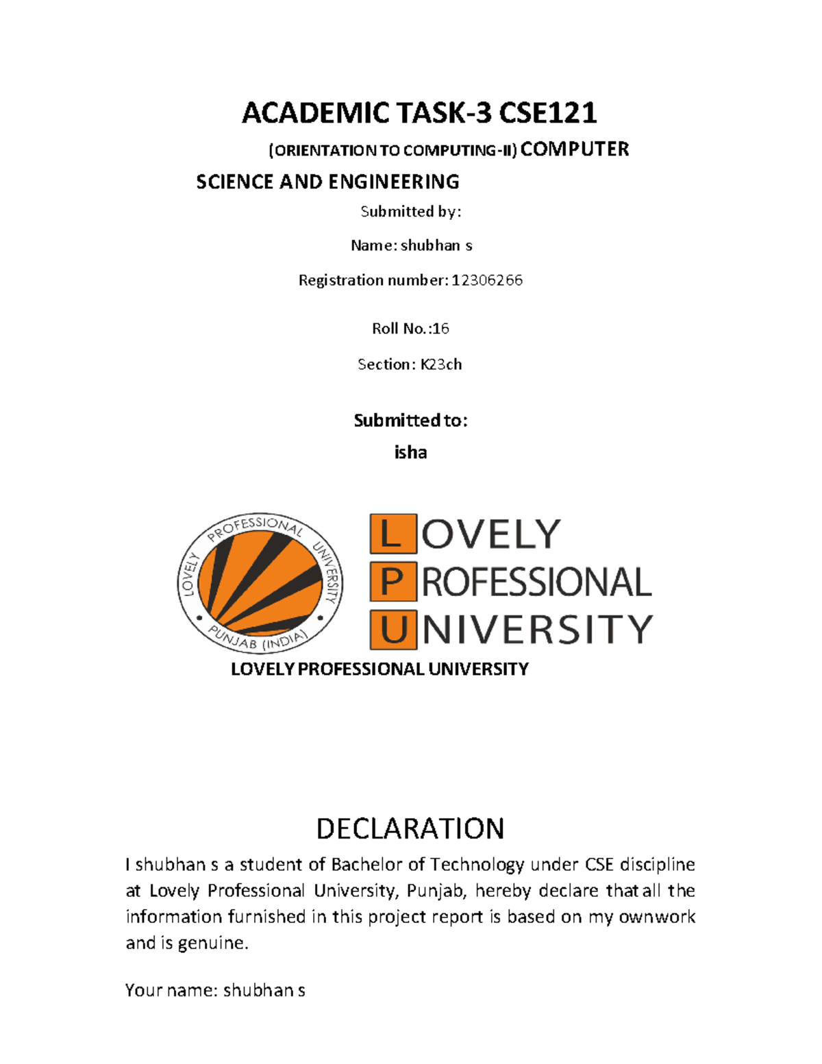 Ca3 Cse121 Cse 121 Assignment Academic Task 3 Cse Orientation To Computing Ii Computer