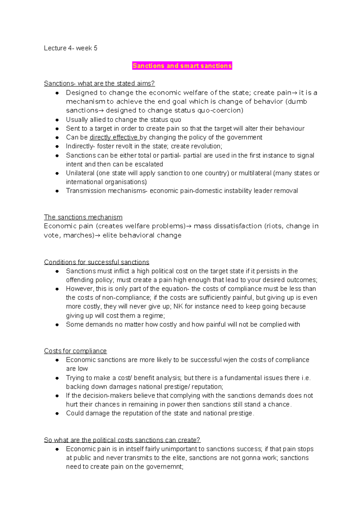 Lecture 4- week 5 - Graeme Davies - Lecture 4- week 5 Sanctions and ...