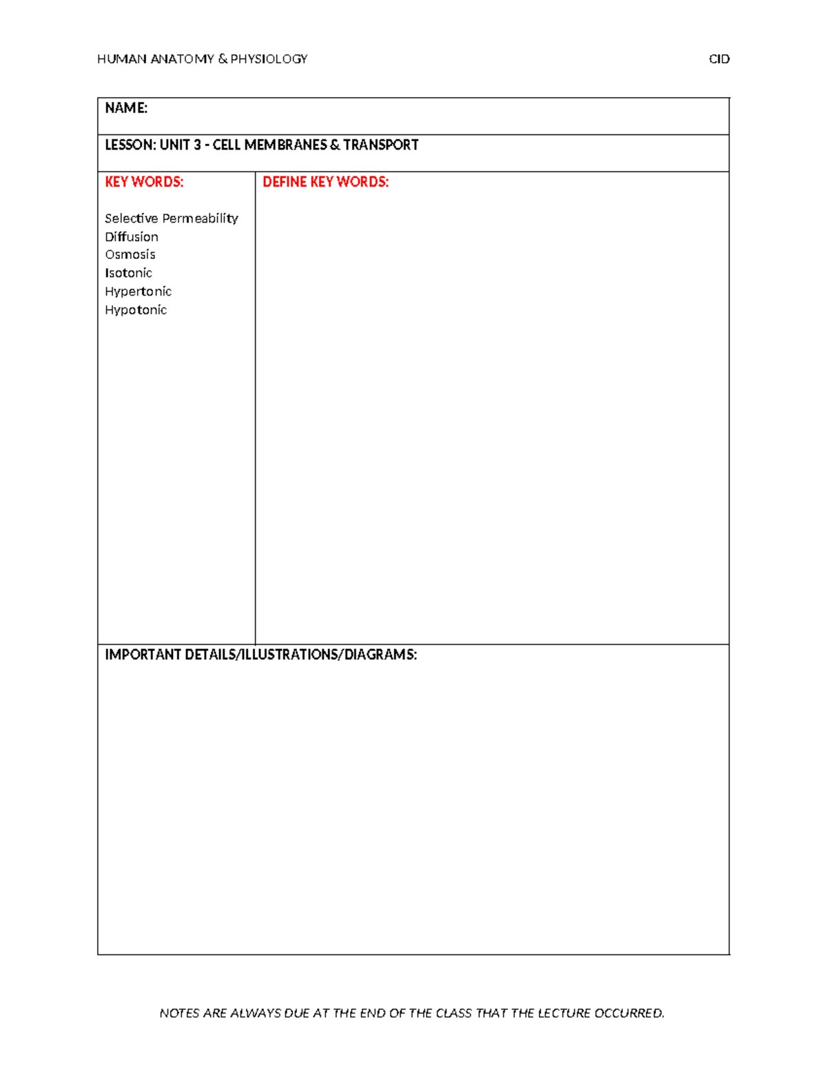 Unit 3 Cell Membranes & Transport Notes Page - HUMAN ANATOMY ...