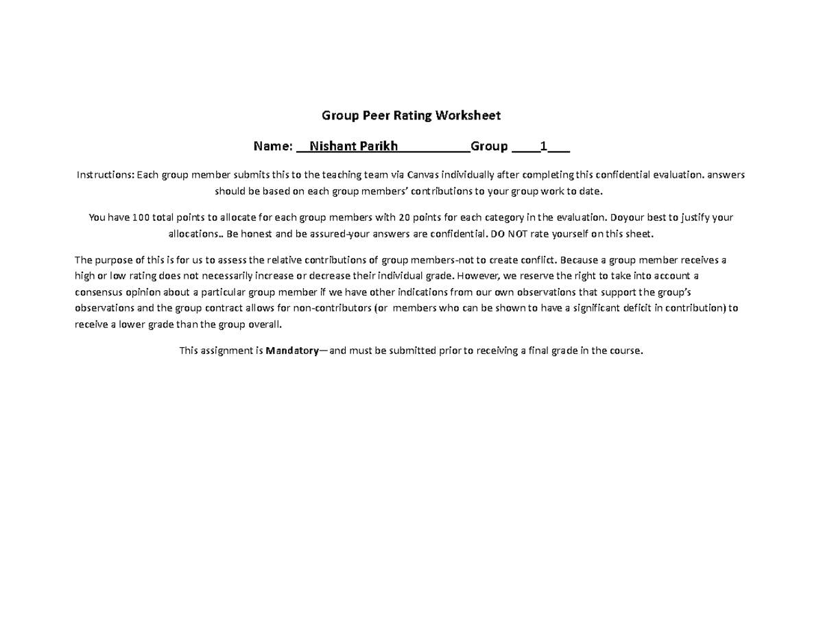 Peer Evaluation Form-3 - Group Peer Rating Worksheet Name: Nishant ...