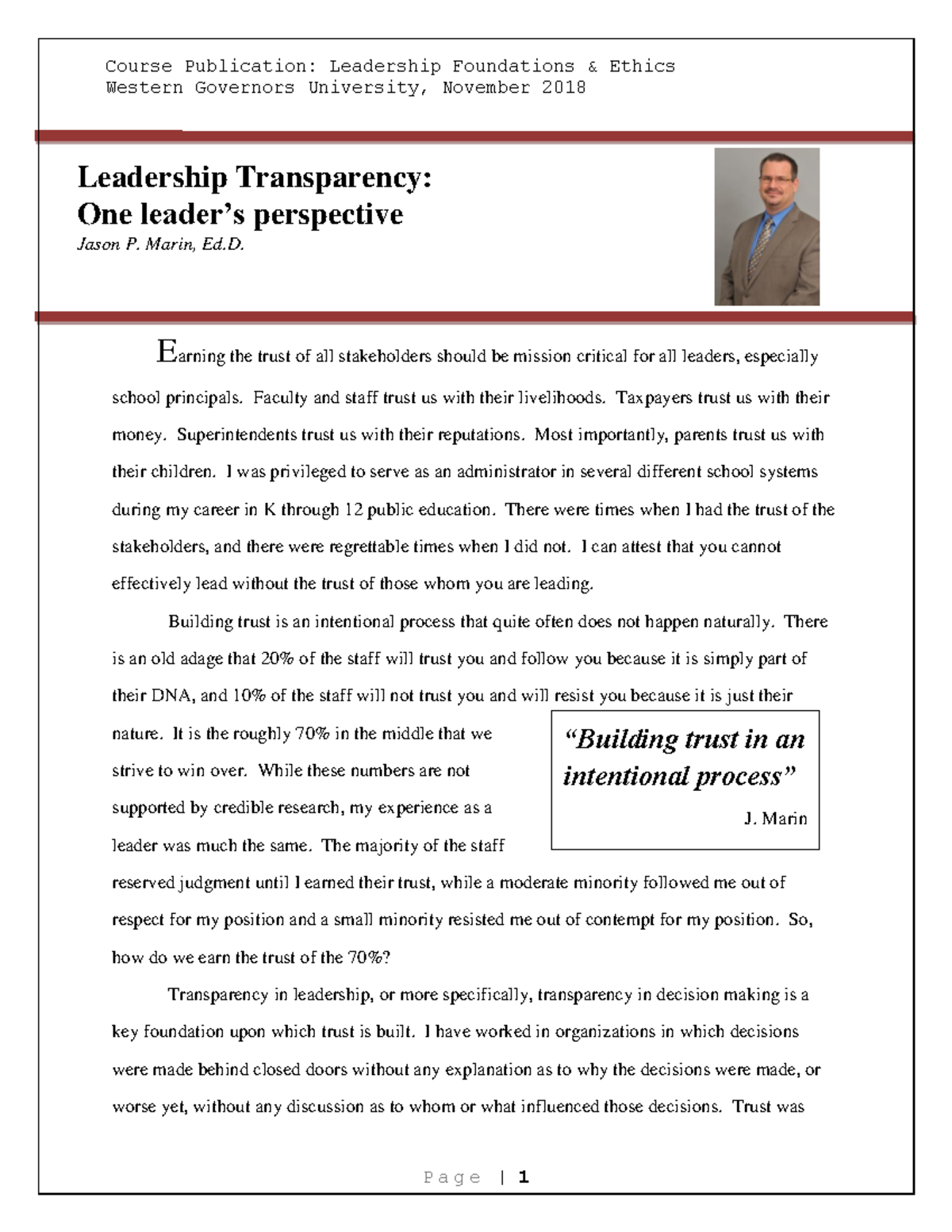 Leadership transparency by marin 2018 - Western Governors University ...